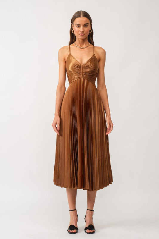 Sofie Bronze Pleated Midi Dress – NIXII Clothing